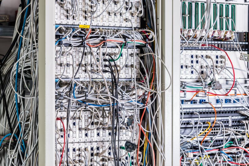 Server Room Rack with Tangled Network Cables Creating Messy Unti Stock ...