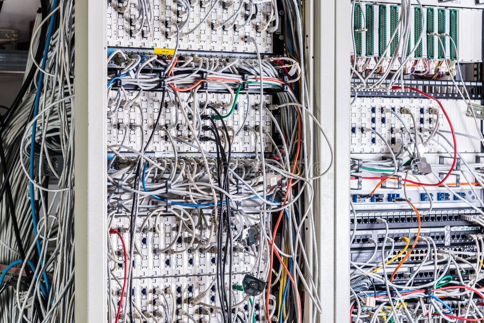 Server Room Rack with Tangled Network Cables Creating Messy Unti Stock ...
