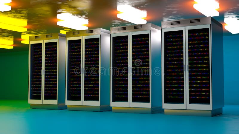 Server Room Server Data Center Backup Mining Hosting Mainframe Farm And Computer Rack With