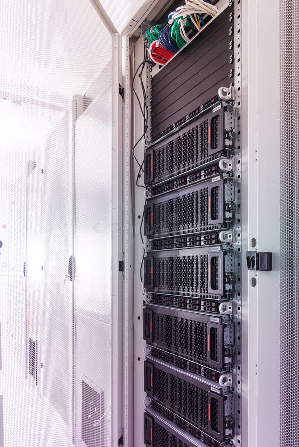 Server Room with a Row of Server Racks Stock Image - Image of computing ...