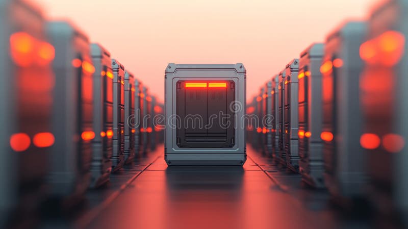 Server Room with Red Lights, Network Infrastructure and Data Storage in ...