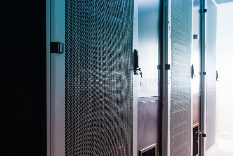 Server Room with a Row of Server Racks Stock Image - Image of internet ...