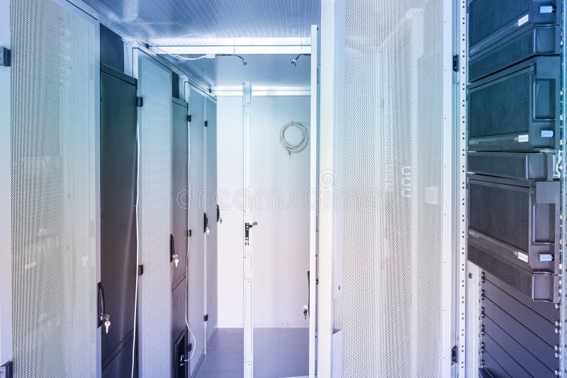 Server Room with a Row of Server Racks Stock Image - Image of internet ...