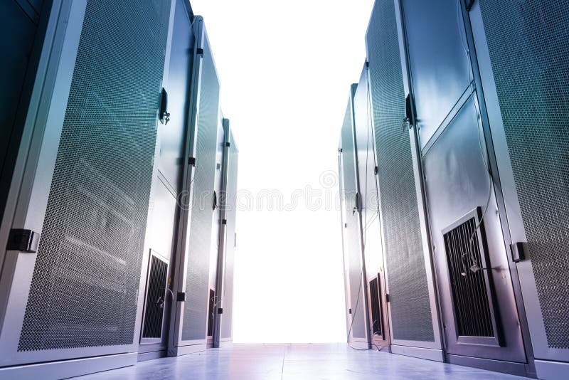 Server Room with a Row of Server Racks Stock Photo - Image of hosting ...