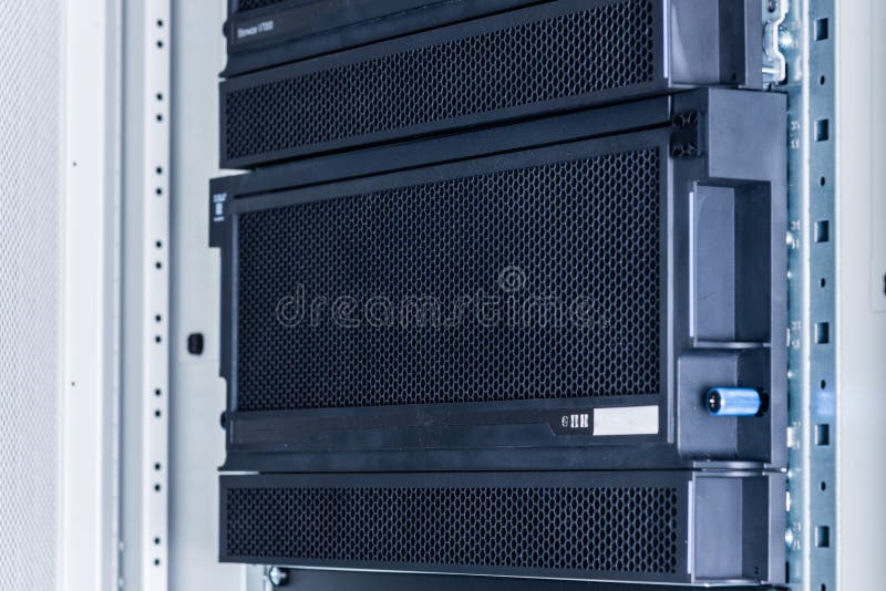 Server Room with a Row of Server Racks Stock Photo - Image of industry ...