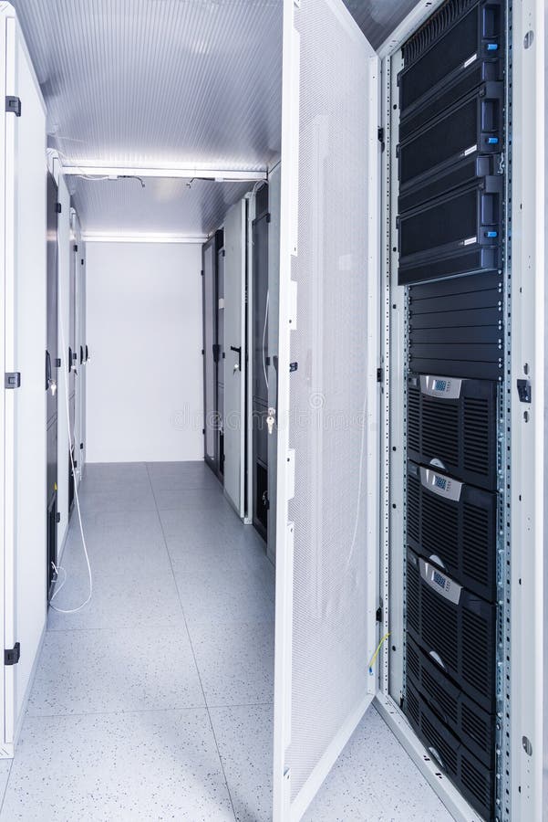 Server Room with a Row of Server Racks Stock Image - Image of ...