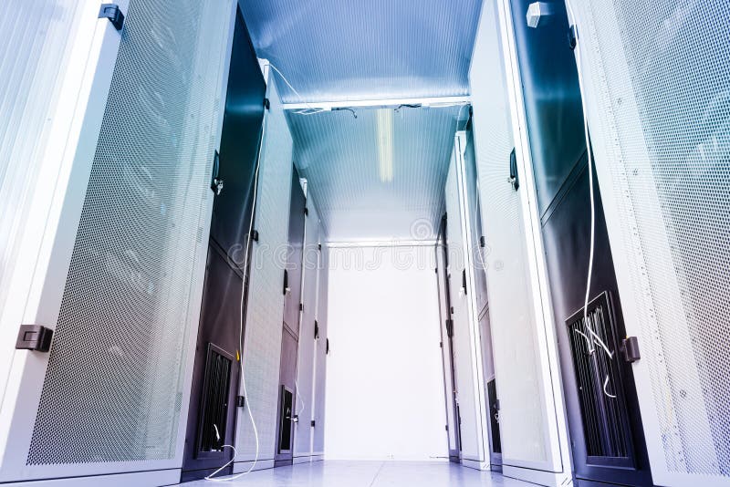 Server Room with a Row of Server Racks Stock Image - Image of digital ...