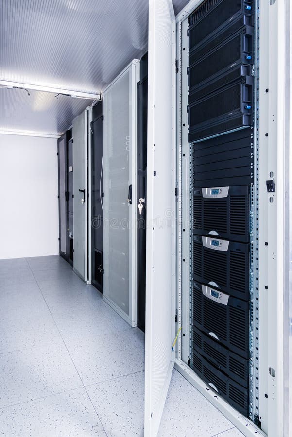 Server Room with a Row of Server Racks Stock Photo - Image of industry ...