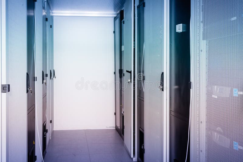 Server Room with a Row of Server Racks Stock Photo - Image of industry ...