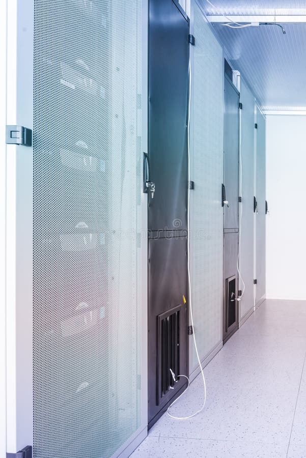 Server Room with a Row of Server Racks Stock Image - Image of center ...