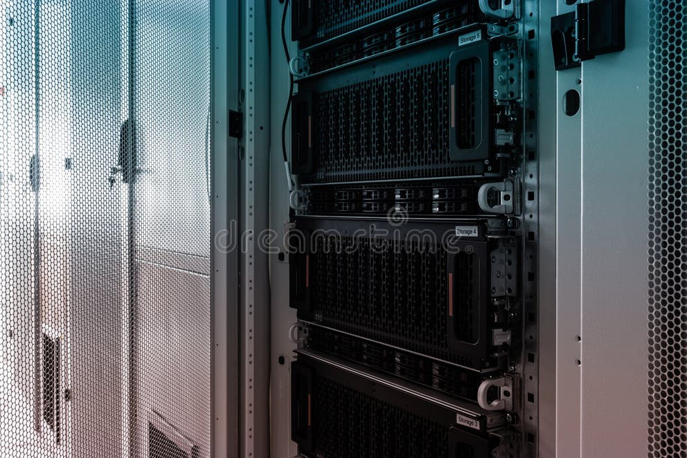 Server Room with a Row of Server Racks Stock Image - Image of database ...
