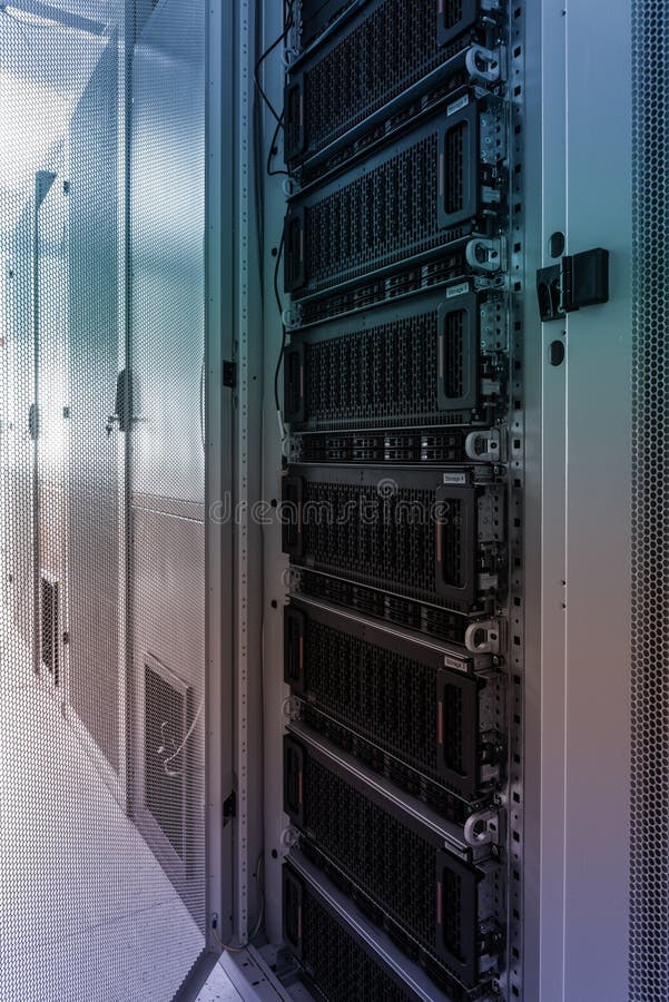 Server Room with a Row of Server Racks Stock Photo - Image of backup ...