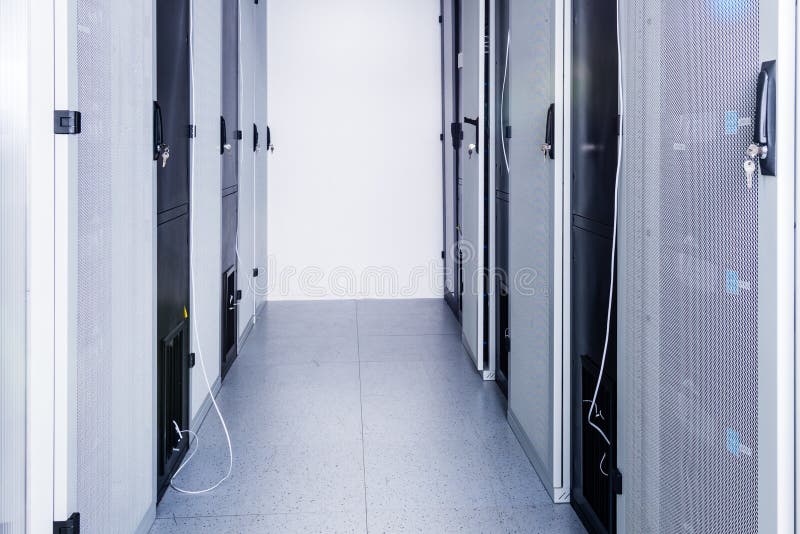 Server Room with a Row of Server Racks Stock Photo - Image of hardware ...