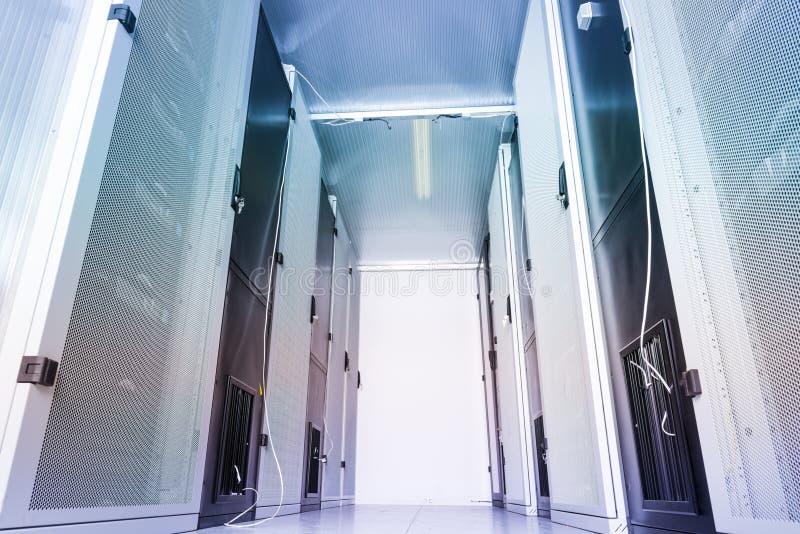 Server Room with a Row of Server Racks Stock Photo - Image of database ...