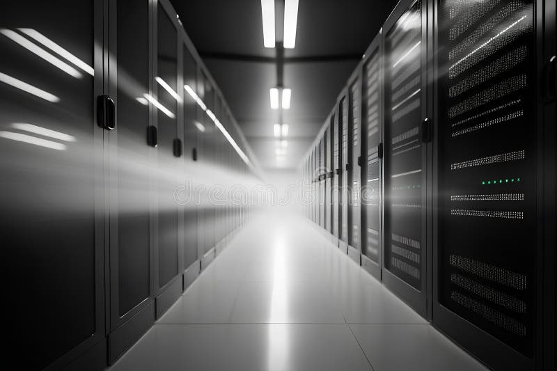 Server Room with Rows of Black Servers (3D Rendering) Stock ...