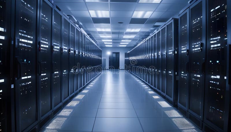 Server Room with Rows of Black Servers Stock Vector - Illustration of ...