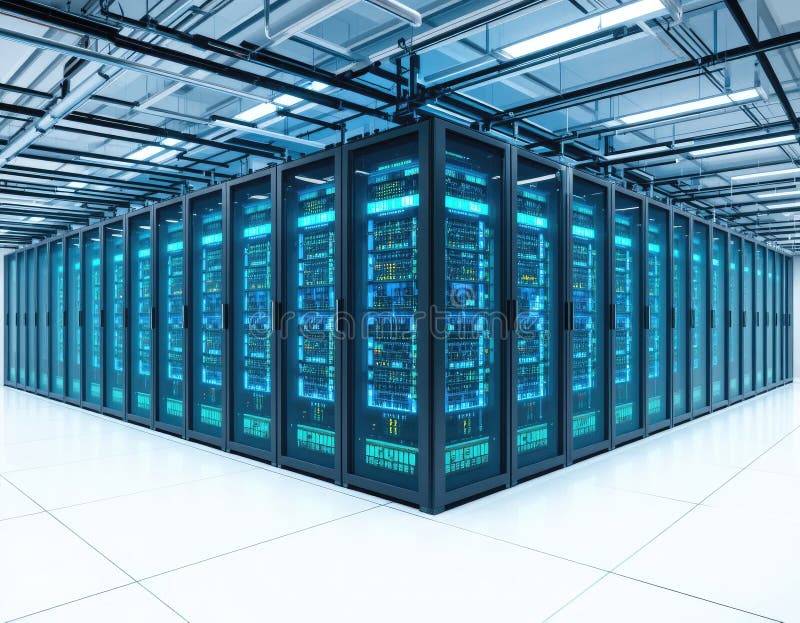 Server Room with Rows of Data Storage Cabinets and Cooling System Stock ...