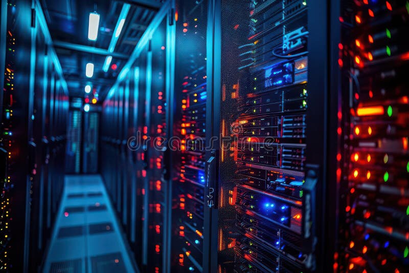 A Server Room with Rows of Glowing Servers, Showcasing the Intricate ...