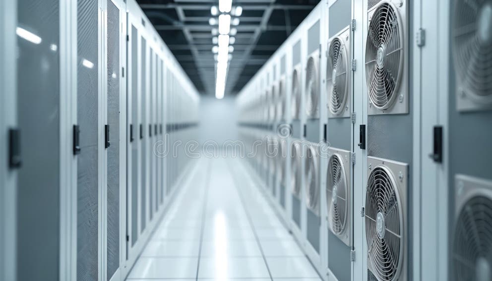 Server Room with Rows of HVAC Units for Cooling. Technology and Data ...