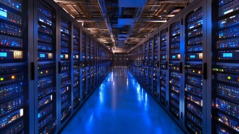 Server Room, Rows of Network Servers, Modern Telecommunication ...