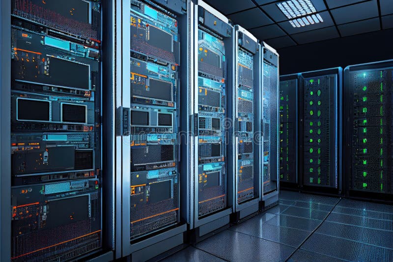Server Room, with Rows of Powerful Computers and Data Centers ...