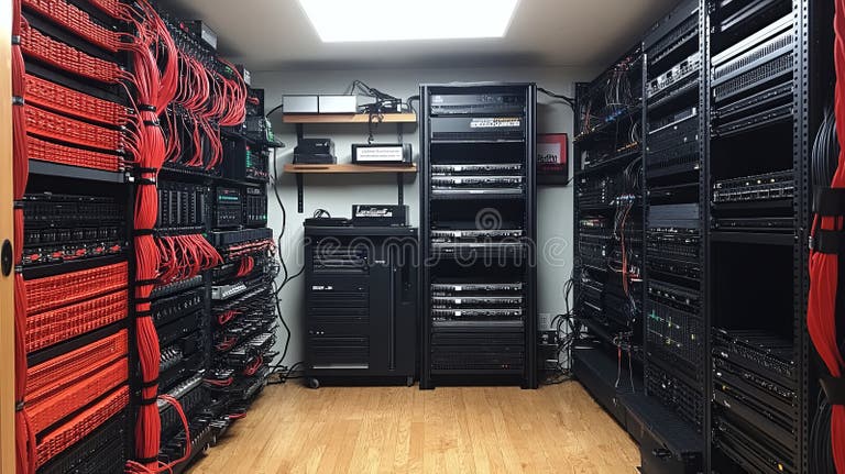 Server Room with Rows of Rack-Mounted Servers. Data Center for Cloud ...