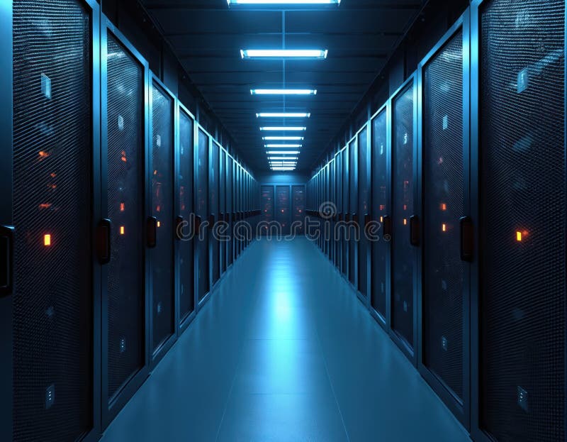 Server Room with Rows of Server Racks. Data Center Hosting Digital Information, Internet ...