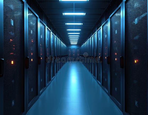 Server Room with Rows of Server Racks. Data Center Hosting Digital ...