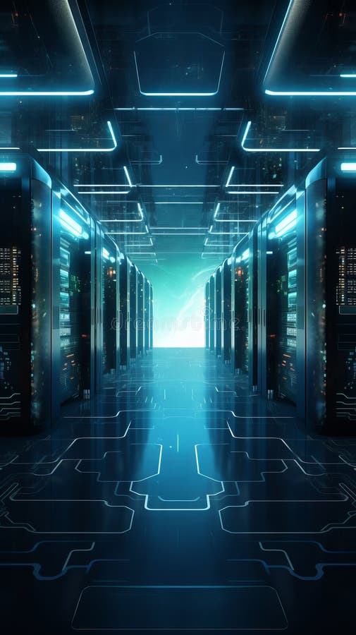 A Server Room with Rows of Racks and Equipment Stock Image - Image of ...
