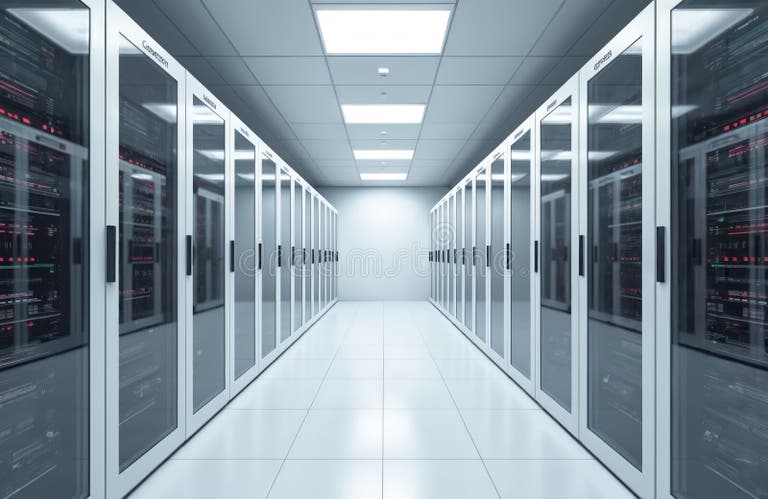Server Room with Rows Server Racks. Modern Data Center Storing Cyber ...