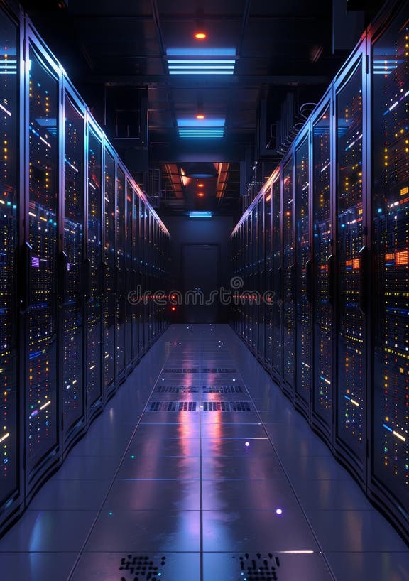 Server Room with Rows of Server Racks Containing Multiple Server Blades ...