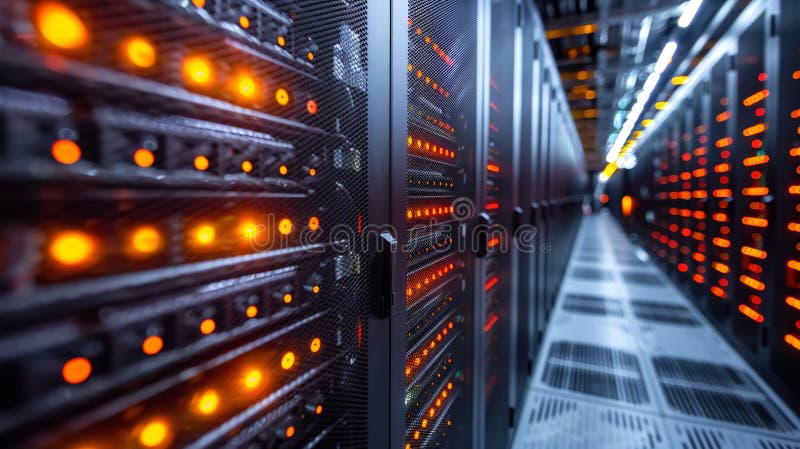 Server Room - Rows of Servers with Illuminated Lights Stock ...