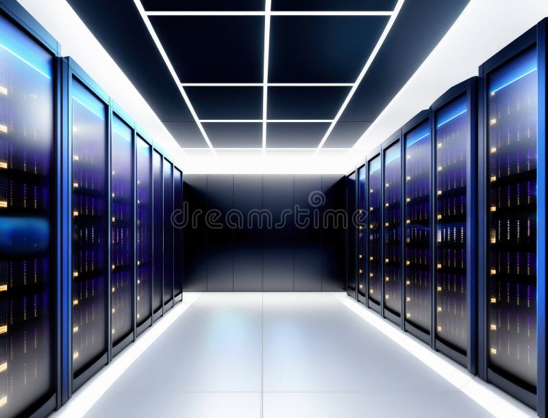 A Server Room with Rows of Servers Lined Up Against the Walls. Stock ...