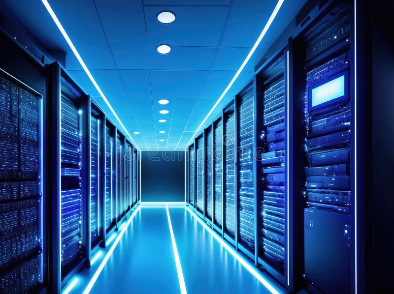 A Server Room with Rows of Servers Lined Up in the Middle of the Room ...