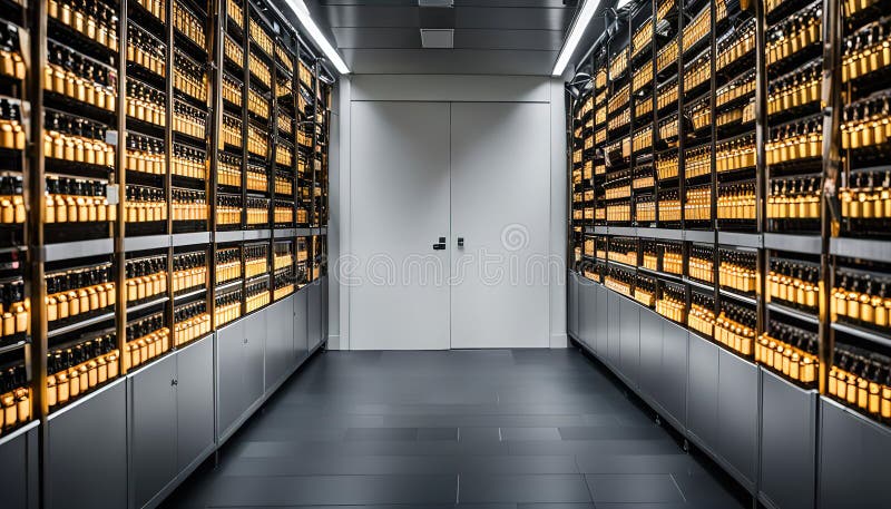 Server Room with Rows of Servers Stock Illustration - Illustration of ...