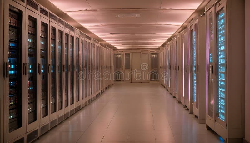 Server Room with Rows of Servers Stock Vector - Illustration of tech ...