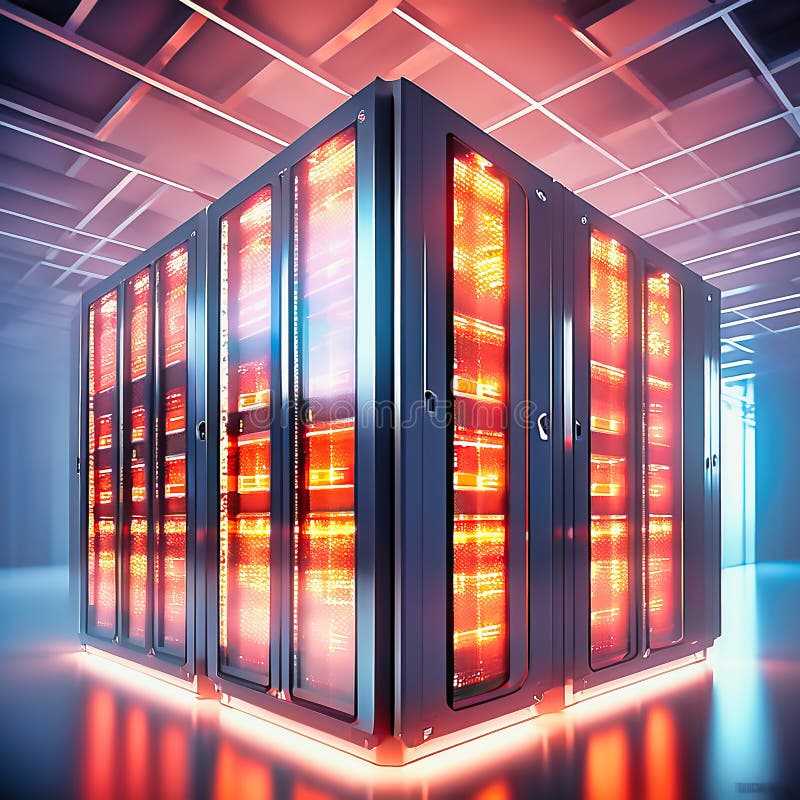 Server Room with Server Cabinets, Digitalis for Host PC. Management and ...