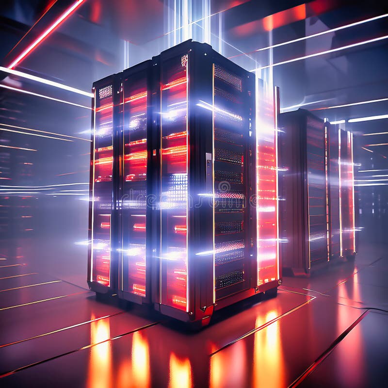 Server Room with Server Cabinets, Digitalis for Host PC. Management and ...