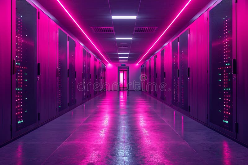 A Server Room with Server Racks in the Dark, in the Style of Light ...
