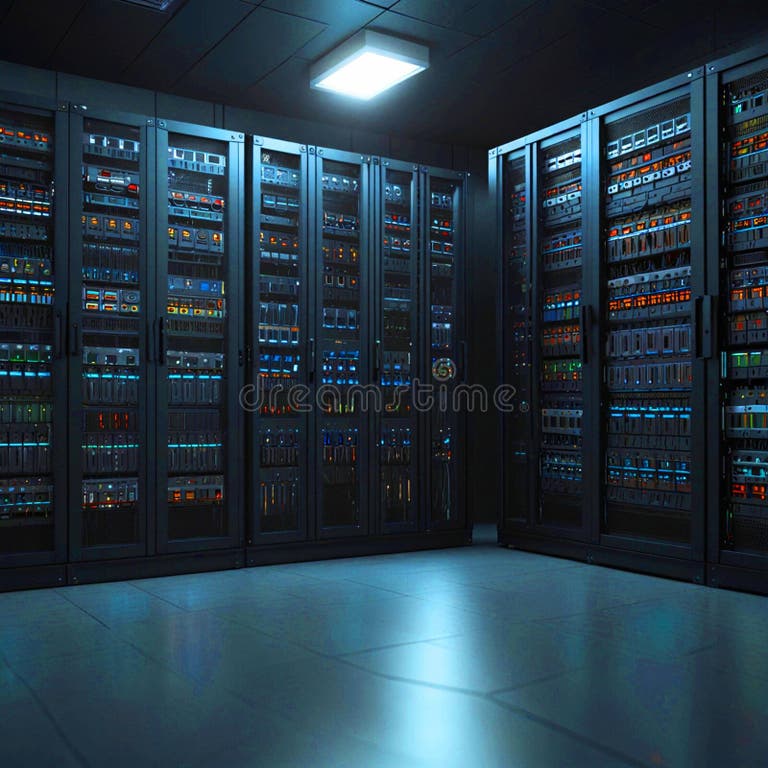 Server Room with Server Racks in Datacenter Banner - 3d Illustration ...