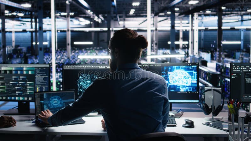 Server Room Software Developer Using AI To Review Infrastructure ...