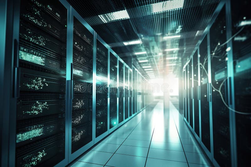 Server Room of Storage Systems and Connect of Data on Internet Network ...