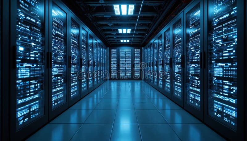 Server Room Storing Secure Electronic Data. Technology Infrastructure ...