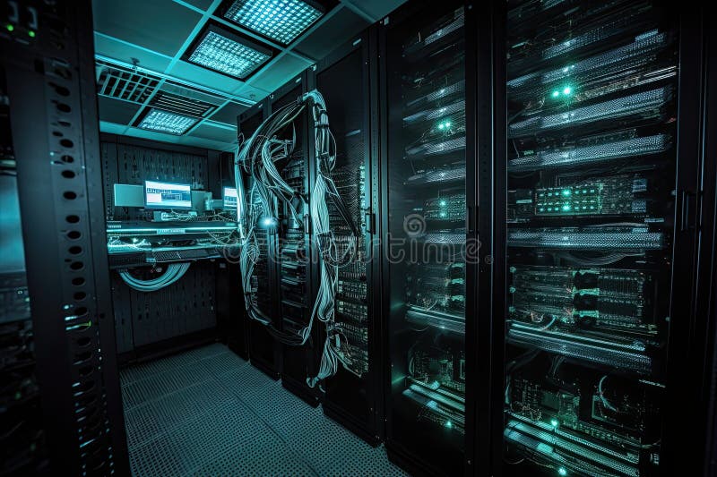 Server Room with Supercomputer Equipment Ready for Data Mining and ...