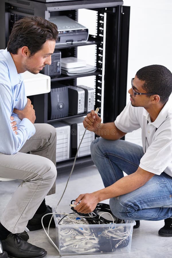 Server Room, it Support and Handshake with a Technician and Business ...