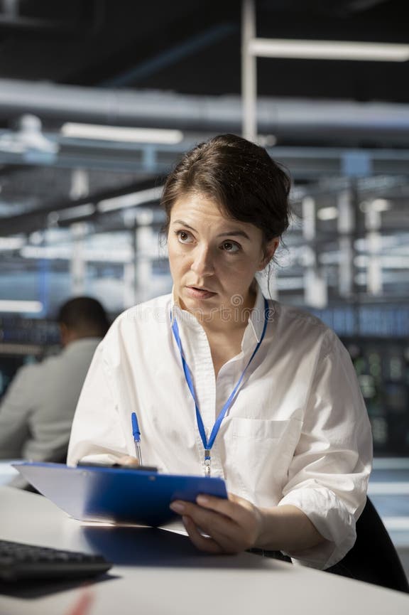 Server Room System Administrator Reviewing Data Ahead of Audit Stock ...