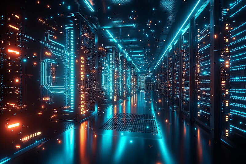 In a Server Room, the Technology of Networking with Racks of Equipment ...