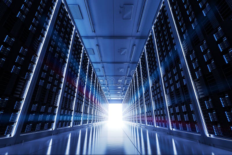 Server Room with Server Tower Stock Illustration - Illustration of ...