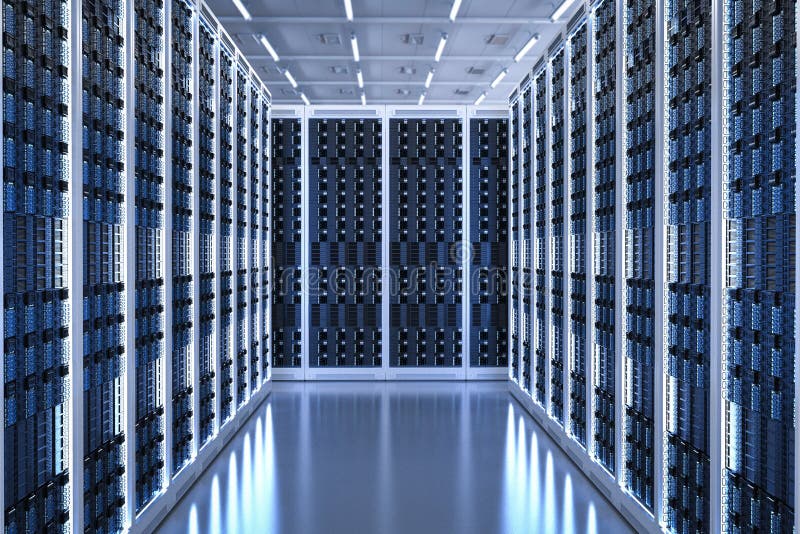 Server Room with Server Tower Stock Illustration - Illustration of ...