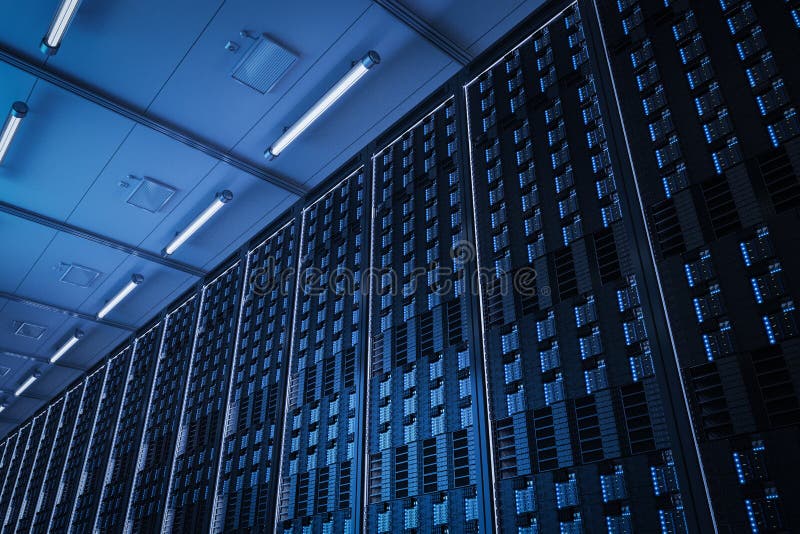 Server Room with Server Tower Stock Illustration - Illustration of rack ...